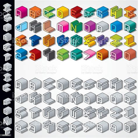 Multicolored And Monochrome Isometric 3d Font Stock Illustration - Download Image Now - 2015 ...