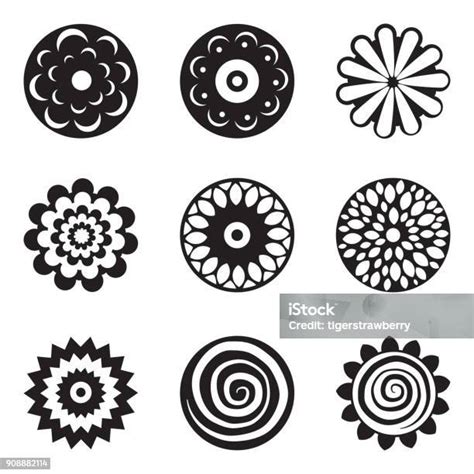 흑인과 백인 벡터 꽃 봄의 9 개의 다른 로고와 아이콘 디자인 설정 하 고 여름 꽃 0명에 대한 스톡 벡터 아트 및 기타 이미지 0명 꽃 나무 꽃 식물 Istock