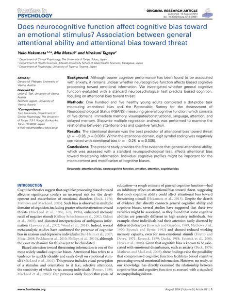 Pdf Does Neurocognitive Function Affect Cognitive Bias Toward An Emotional Stimulus