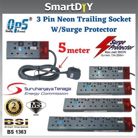 [sirim] Ops 5 Meter Surge Protector Portable Trailing Socket Extension Plug Extension Socket 2