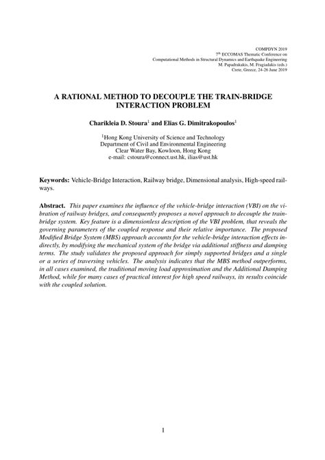 Pdf A Rational Method To Decouple The Train Bridge Interaction Problem