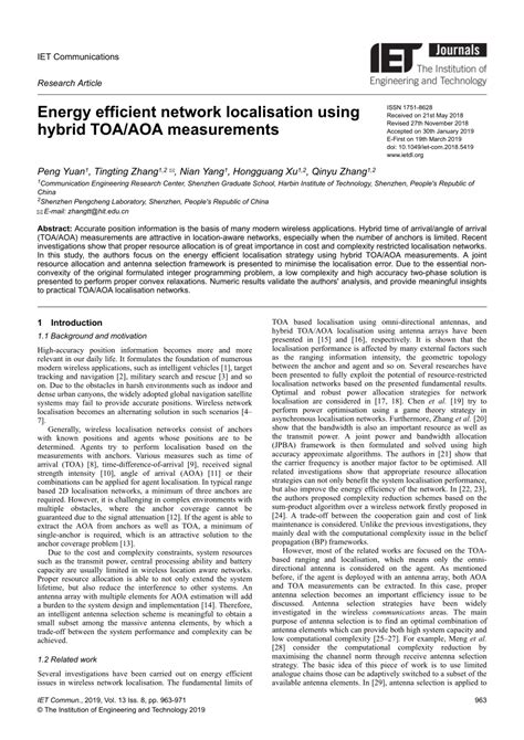 energy efficient network localization using hybrid toa aoa measurements