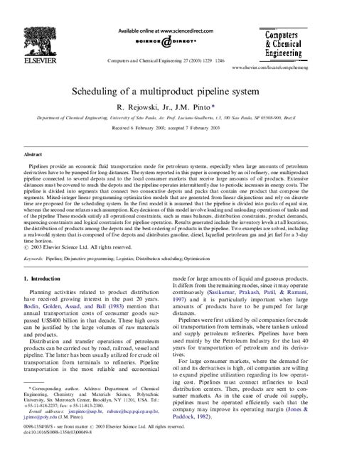 pdf scheduling of a multiproduct pipeline system