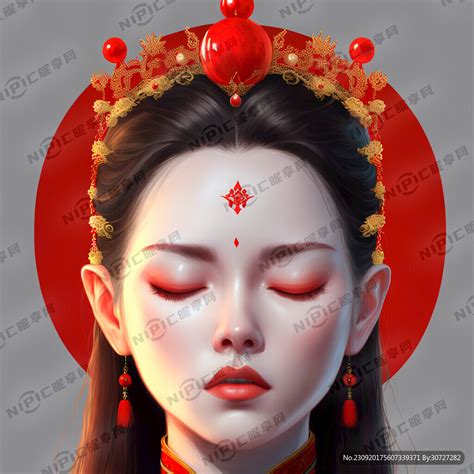 Ai创作图闭眼长发带红色皇冠的外国女孩头像 昵图网