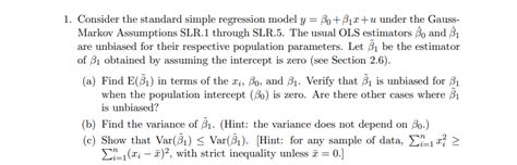 Solved Consider The Standard Simple Regression Model Y Chegg