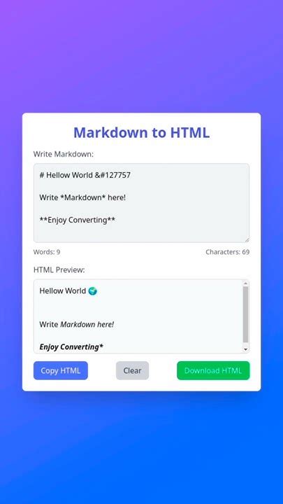 Markdown to HTML Converter using HTML JavaScript & TailwindCSS # ...