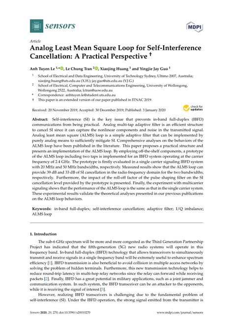 Pdf Analog Least Mean Square Loop For Self Interference Cancellation A Practical Perspective