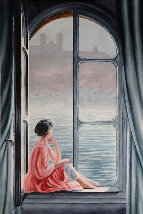 Woman Looking Out Window Painting