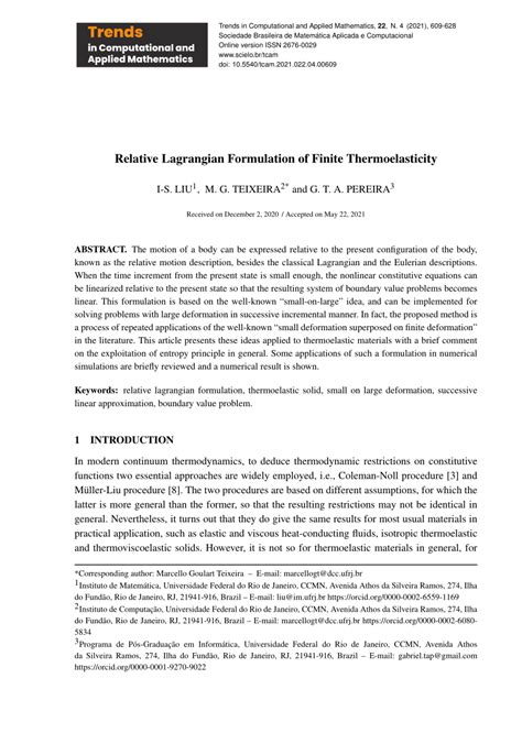 Pdf Relative Lagrangian Formulation Of Finite Thermoelasticity