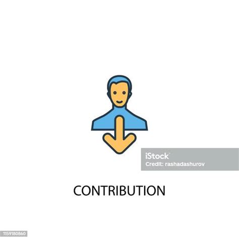 기여 개념 2 컬러 라인 아이콘입니다 간단한 노란색과 파란색 요소 그림입니다 기여 개념 개요 기호 디자인 Charitable Foundation에 대한 스톡 벡터 아트 및