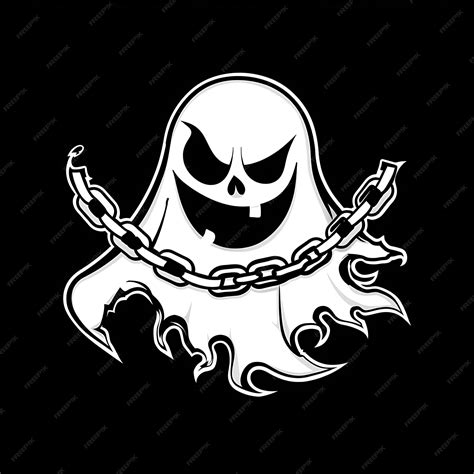 Premium Photo Spooky Ghost Mascot Logo With A Chain And Boo Designed With Simple Tattoo Ink