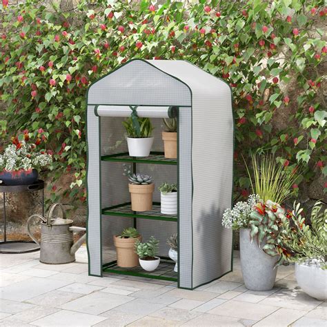 Outsunny 3 Tier Mini Greenhouse With Reinforced Pe Cover