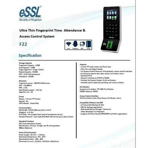 Essl F22 Time Attendance Fingerprint Access Control At ₹ 9100 00 Piece Time Attendance System