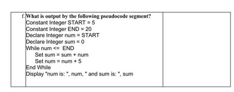Solved F What Is Output By The Following Pseudocode