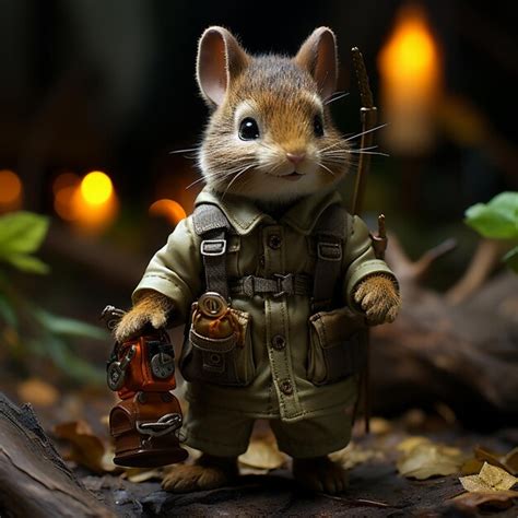 There Is A Small Toy Mouse That Is Standing On A Log Generative Ai