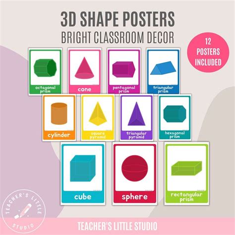 3d Shapes Poster Set 3d Objects Bright Classroom Decor Printable