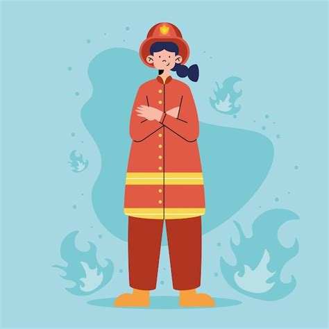 전문 소방관 여성 근로자 프리미엄 벡터