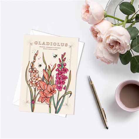 August Birth Flower Card Gladiolus Birthday Card Etsy