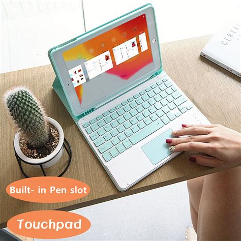 Smart Touchpad Keyboard Leather Case For Ipad With Built In Pencil Slot Magnetic Keyboard For 10
