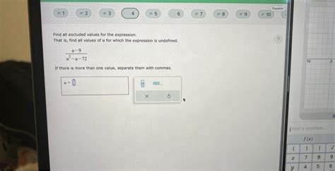 solved find all excluded values for the expression that is