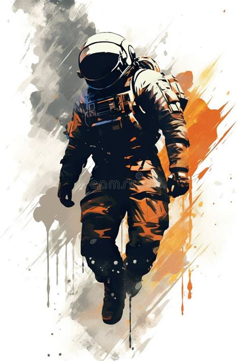 Abstract Illustration Of Astronaut Floating In Outer Space Dreamlike Cosmonaut In Space Suit