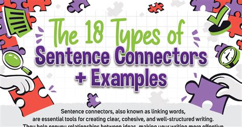 The 18 Types Of Sentence Connectors Examples Infographic