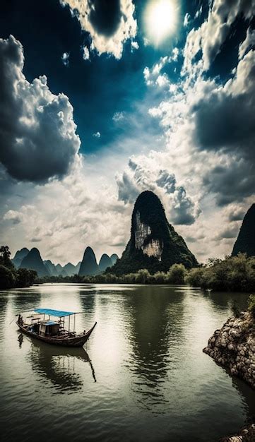 Premium Ai Image A Boat On The Li River In China