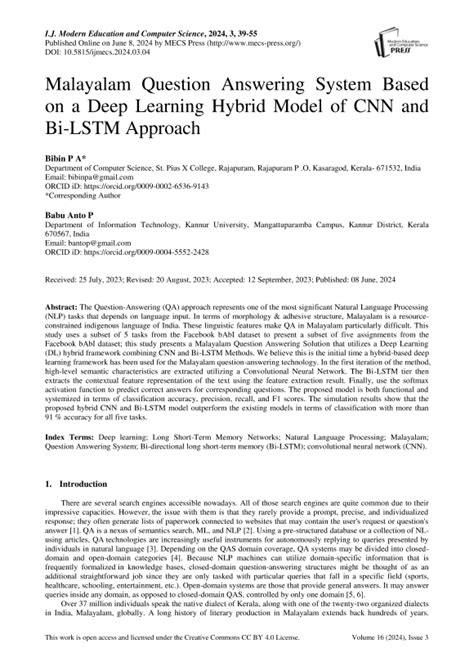 Malayalam Question Answering System Based On A Deep Learning Hybrid