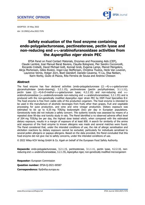 Pdf Safety Evaluation Of The Food Enzyme Containing Endo