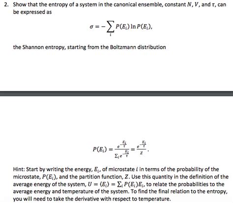 solved 2 show that the entropy of a system in the canonical