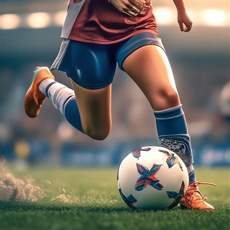 Beautiful Soccer Girl Kicks A Soccer Ball With Her Foot In A Boot