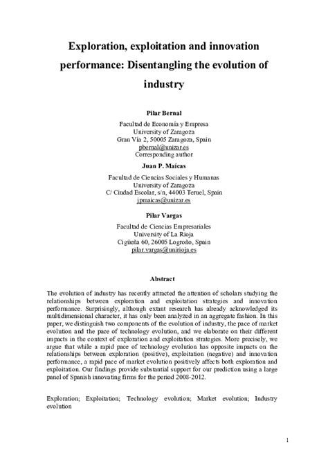 Pdf Exploration Exploitation And Innovation Performance Disentangling The Evolution Of Industry