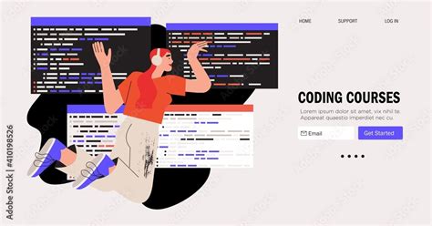 Stockvector Programmer Working On Web Development On Computer Concept Of Script Coding And
