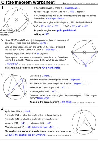 Circle Theorems Investigative Worksheet Teaching Resources