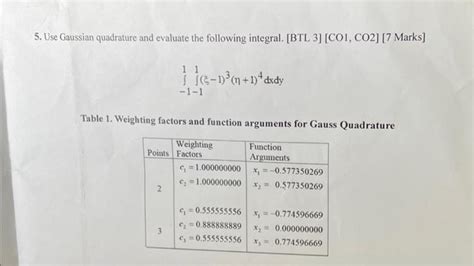 Solved 5 Use Gaussian Quadrature And Evaluate The Following