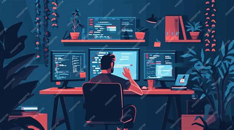Premium Photo Programmer Working On Computer In Office Programmer At Work Illustration In Flat