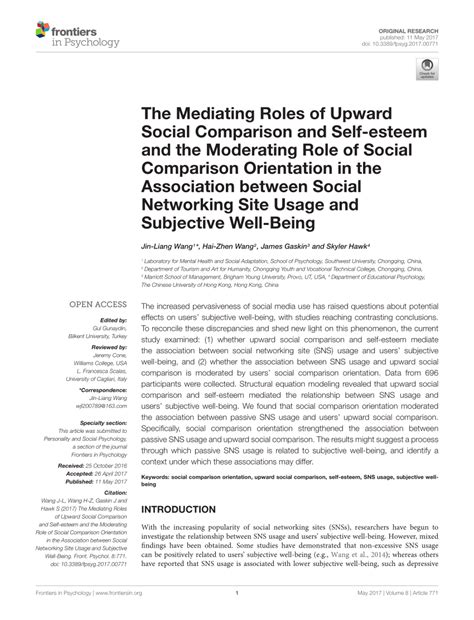 Pdf The Mediating Roles Of Upward Social Comparison And Self Esteem