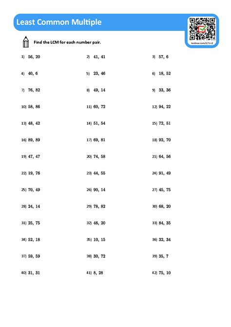 Least Common Multiple Worksheets