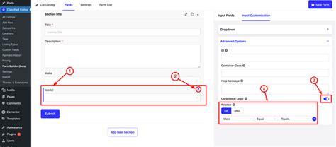Enable Conditional Logic Classified Listing Documentation