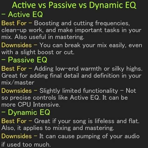 Active Eq Vs Passive Eq Vs Dynamic Eq Difference Mixing And Mastering