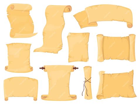 양피지 롤 오래 된 빈티지 종이 스크롤 골동품 파피루스 문서 고대 빈 원고 역사 중세 지도 헌장 또는 졸업장 깔끔한 만화 벡터