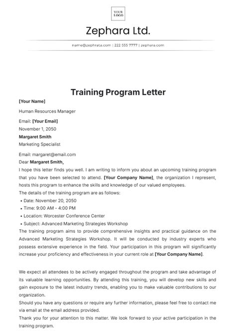 Free Training Program Letter Template To Edit Online