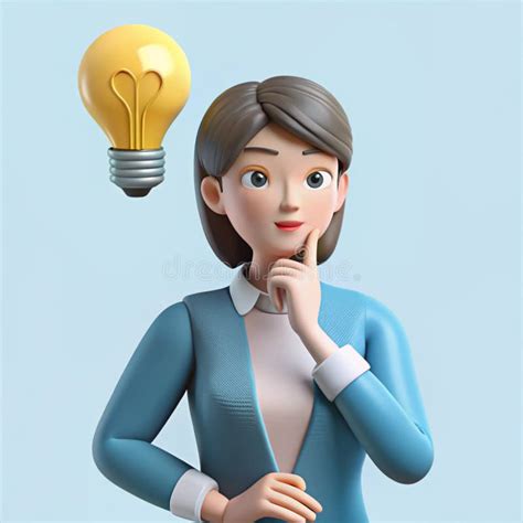 D Character Problem Solving Concept Woman Thinking With Question Mark And Light Bulb Icons
