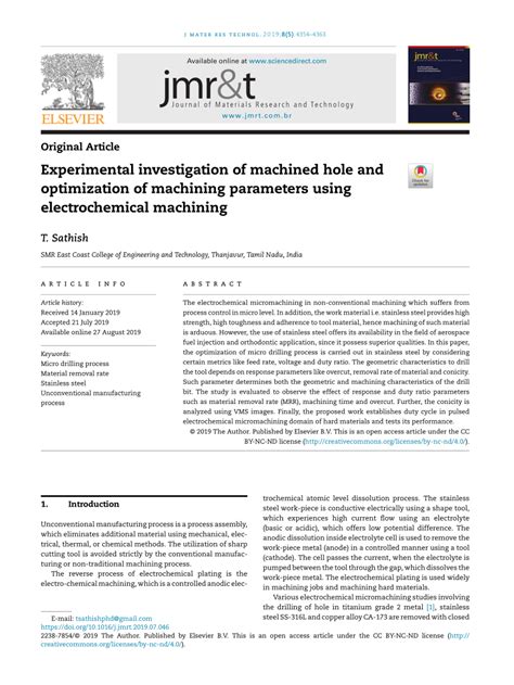 Pdf Experimental Investigation Of Machined Hole And Optimization Of