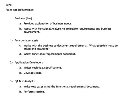 solved java sdlc model roles and deliverables business