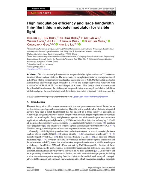 Pdf High Modulation Efficiency And Large Bandwidth Thin Film Lithium Niobate Modulator For