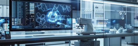 A Modern Medical Laboratory With A High Tech Scanner Displaying Patient Data On A Large Screen