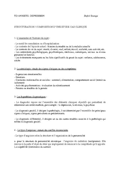 Td Anxiété Dépression Partie Ii Td Anxiete Depression Dufeil