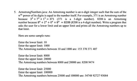 solved 5 armstrongnumbers java an armstrong number is an