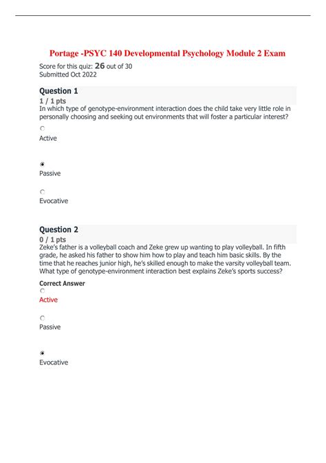 Portage Learningpsyc 140 Developmental Psychology Module 2 Exam 2022